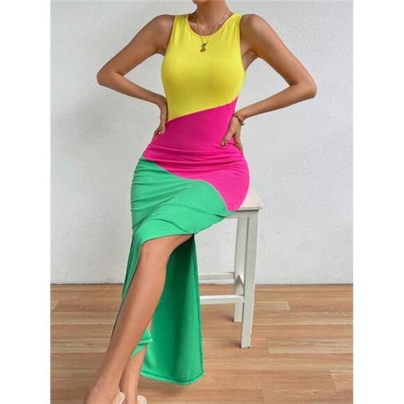 A Classy Chic Boutique | Dresses | Colorblock Split Thigh Tank Dress ...